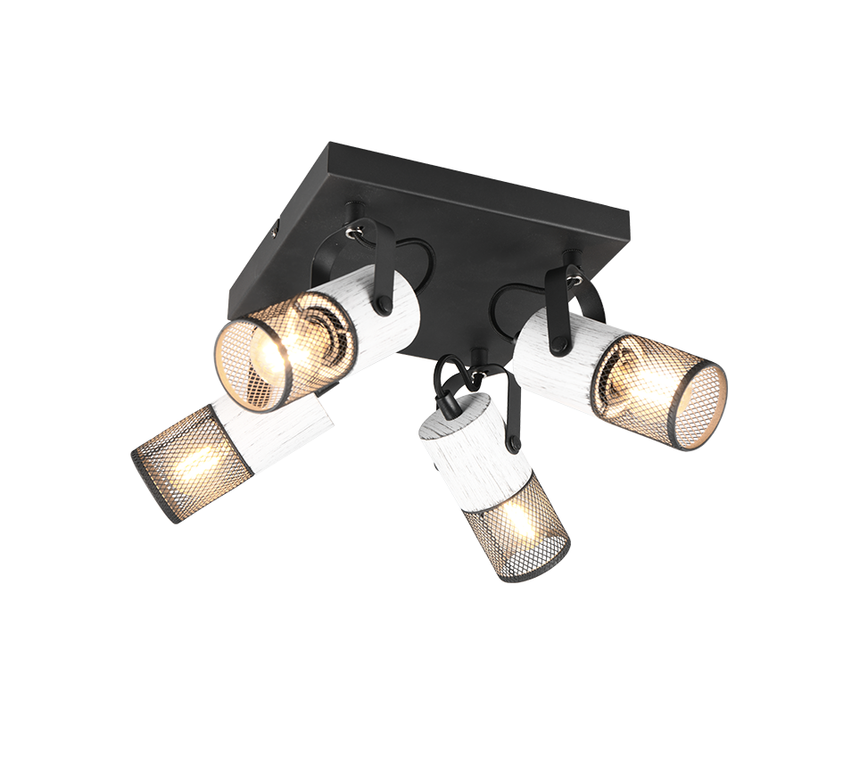 Tosh 4Lt Square Panel Spotlight - Black & White/ Black & Wood – Cusack Lighting